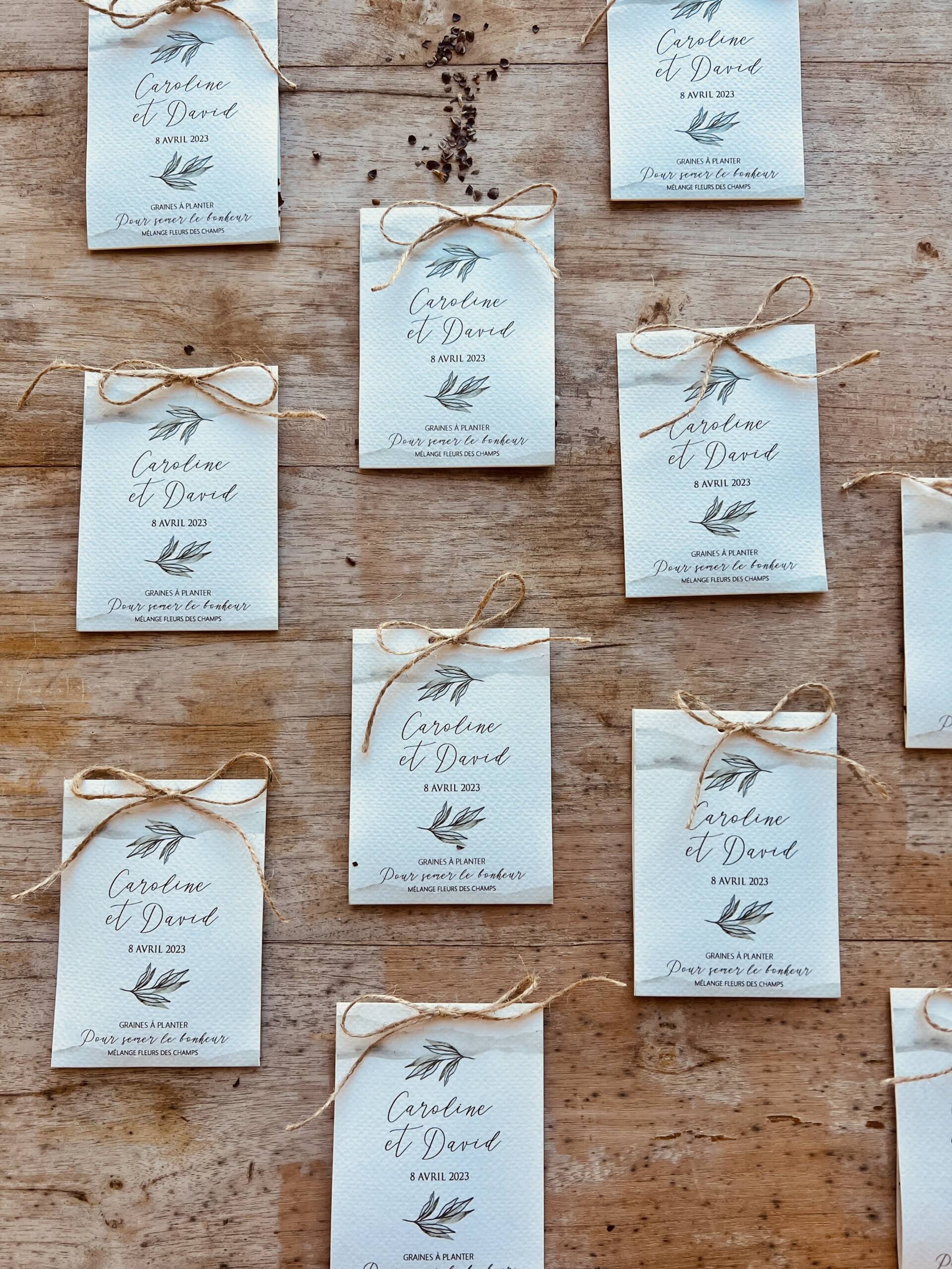 Sachets de graines à semer personnalisés, cadeau invité mariage